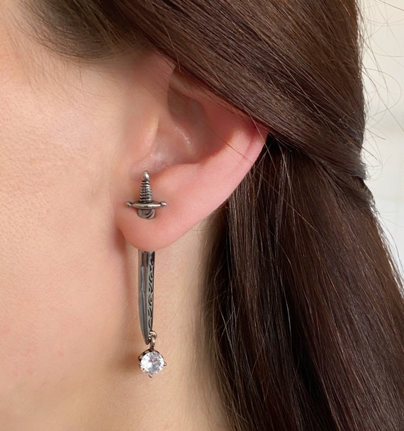 Sword Earrings Dagger Earrings Sword Ear Jacket Go Through Ear - Etsy