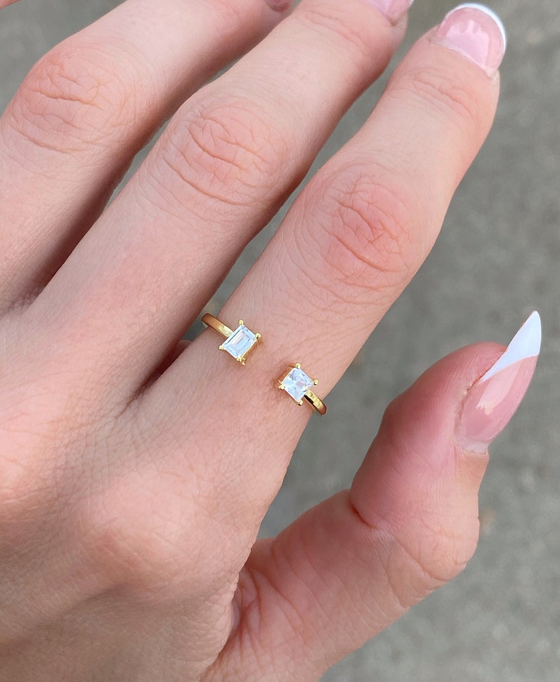 Double Stone Ring Dual Ring 2 Stone Ring Open Ring Square - Etsy
