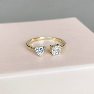 Double Stone Ring Dual Ring 2 Stone Ring Open Ring Square Diamond Ring ...