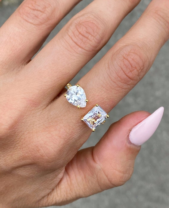 Double Stone Engagement Ring 2 Stone Wedding Ring Radiant Cut - Etsy