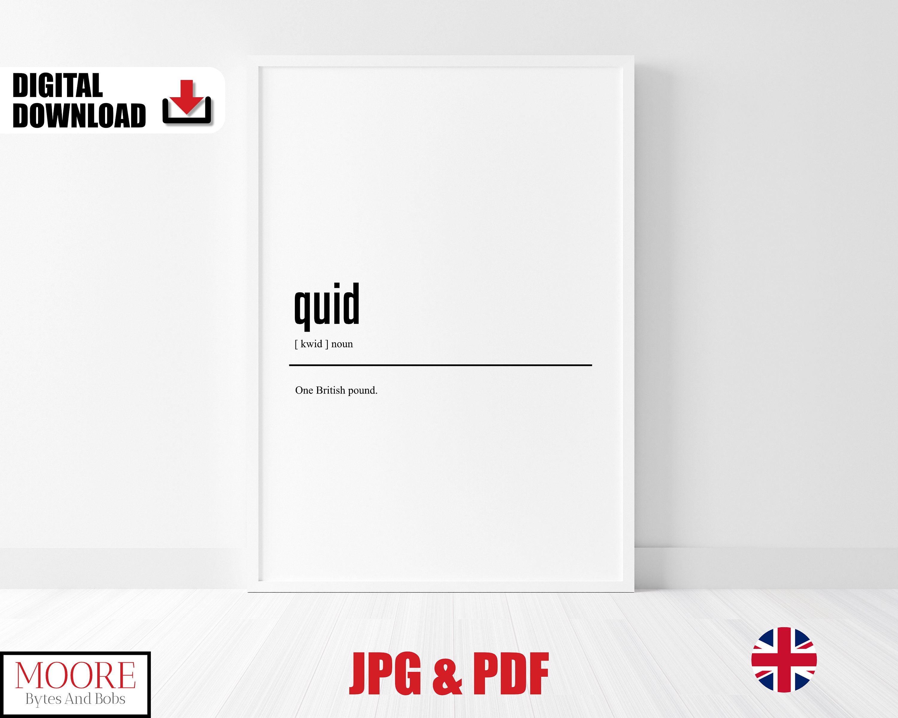 Quid Definition Print, British Slang Dictionary Poster, Printable ...
