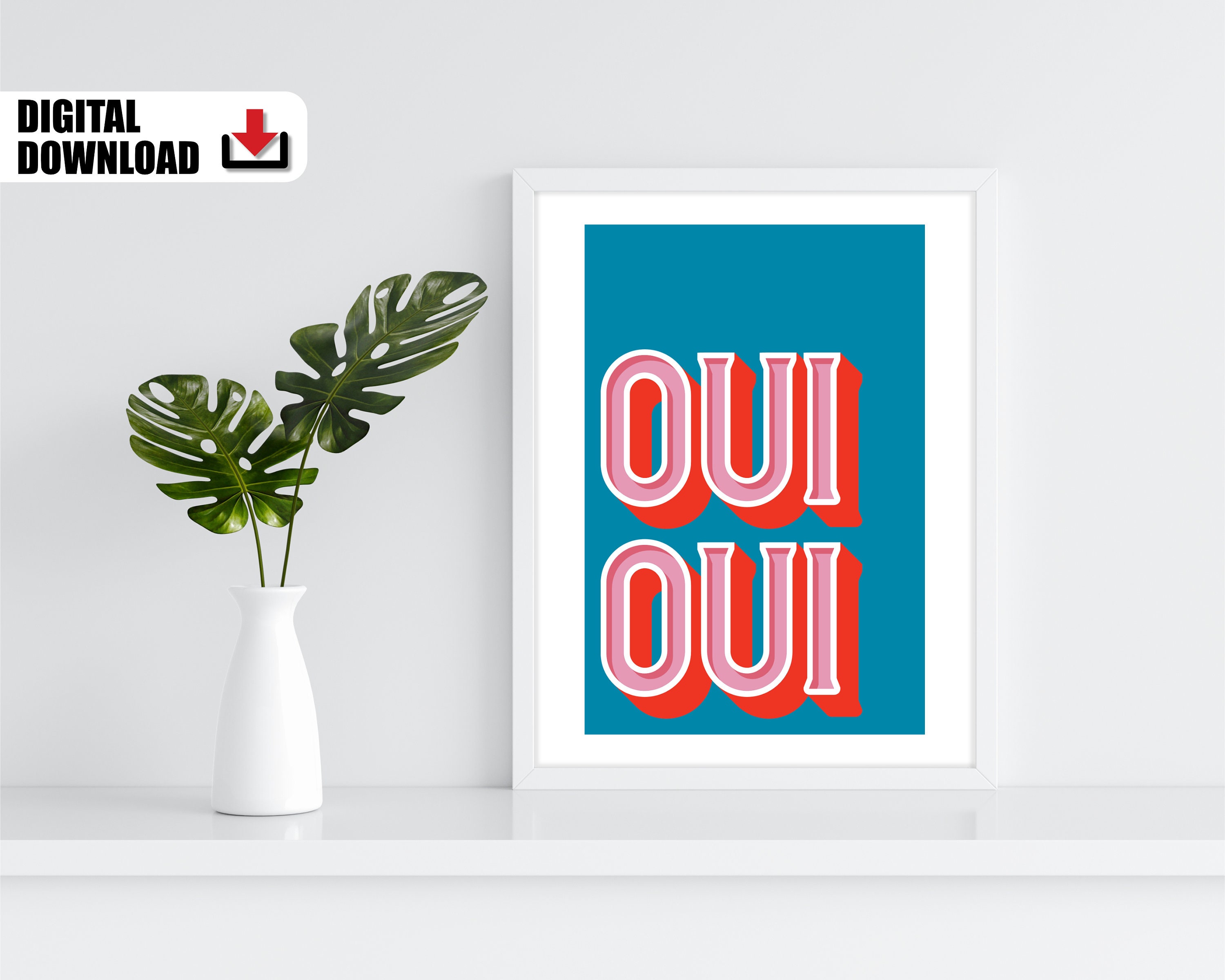 Oui Oui Poster, Teal & Pink Wall Art for Bathroom, Funny Toilet Print ...
