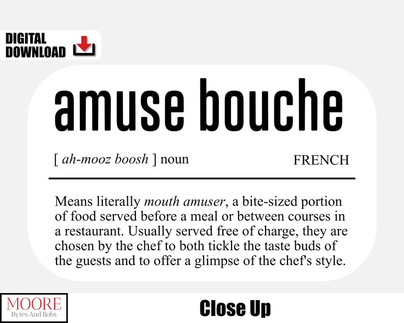 PRINTABLE Amuse Bouche Definition Print, French Cooking Saying, Kitchen ...
