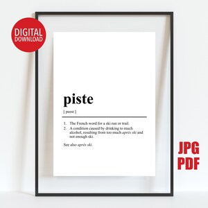 Piste Definition Print, Ski Chalet Printable Wall Art, Après Ski Party ...