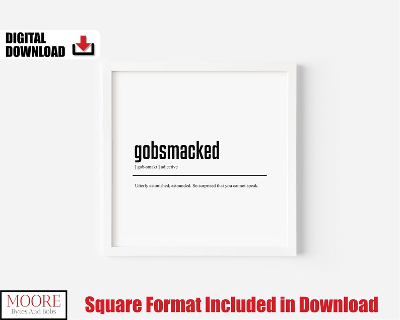Gobsmacked Definition Print, British Slang Dictionary Poster, Printable ...