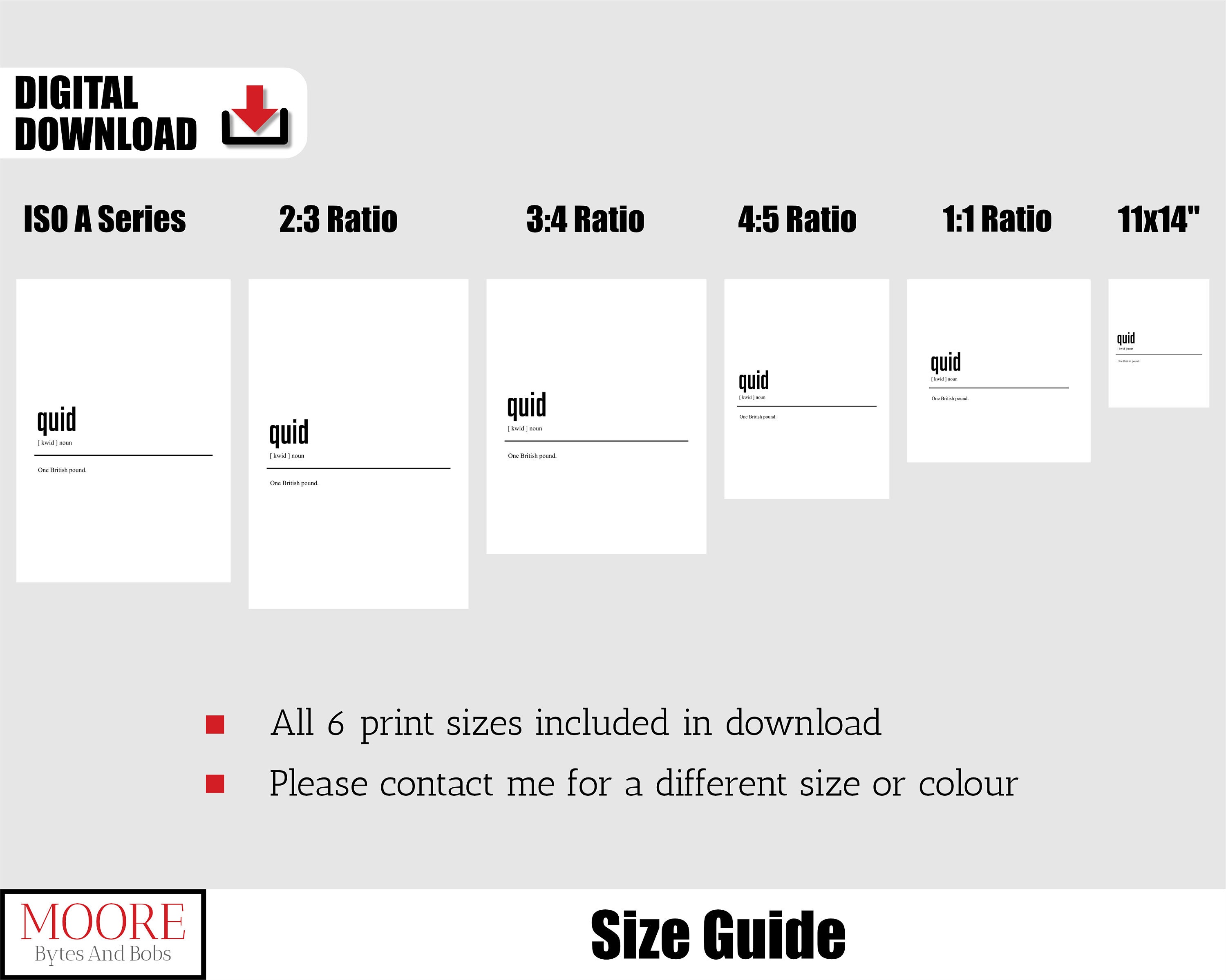 Quid Definition Print, British Slang Dictionary Poster, Printable ...