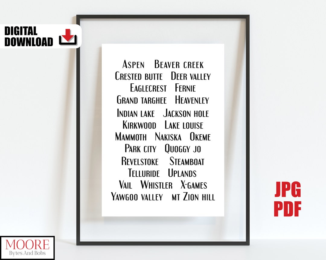 Printable Après Ski Sign, Ski Resorts of USA and Canada, Spelling ...