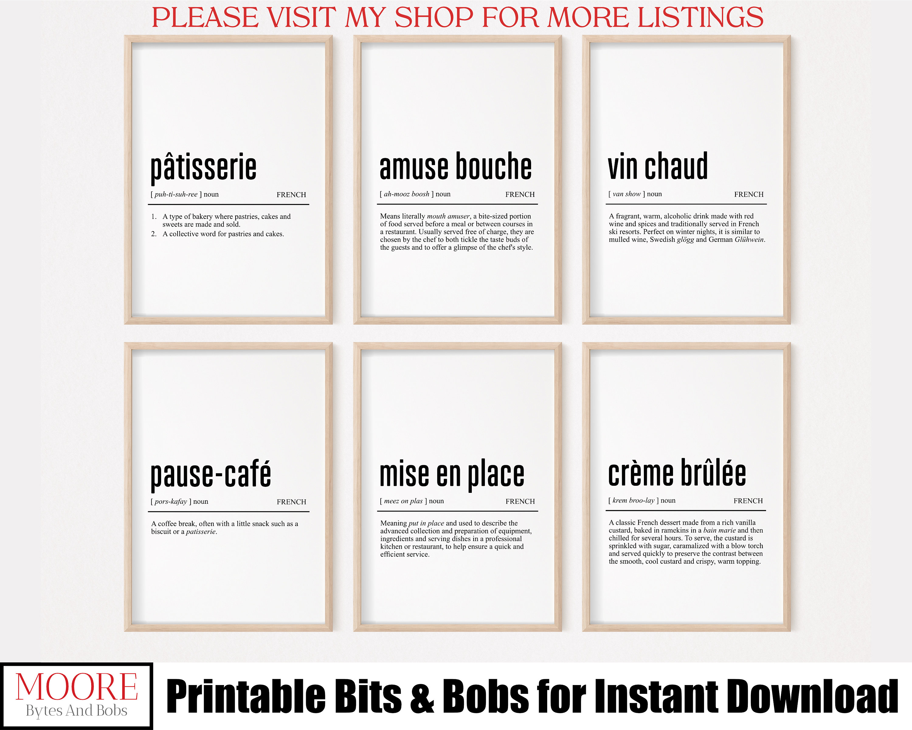 PRINTABLE Amuse Bouche Definition Print, French Cooking Saying, Kitchen ...