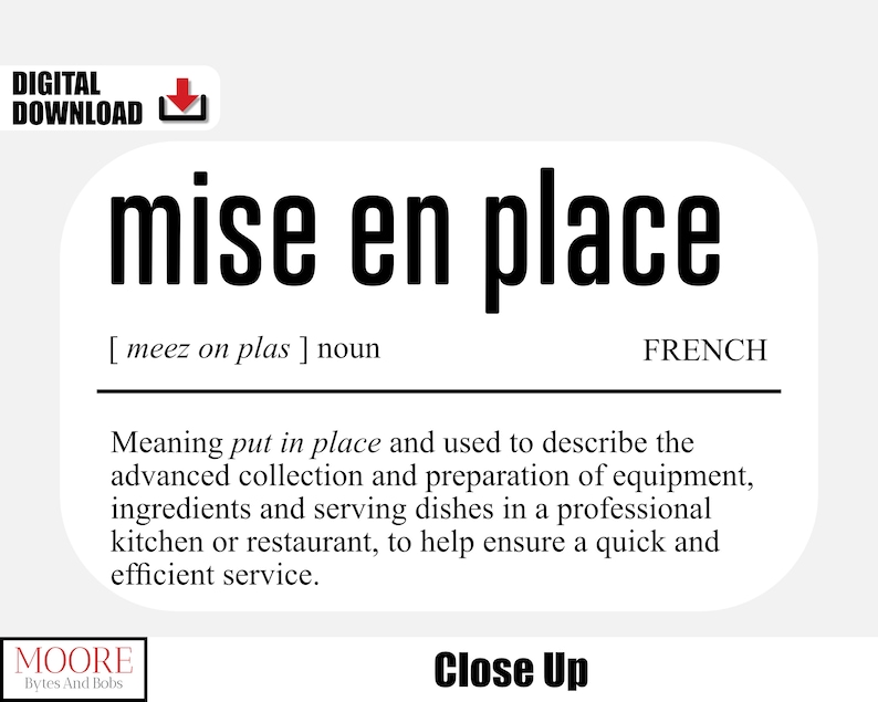 Mise En Place Definition Print, Printable Sign, French Kitchen Saying ...