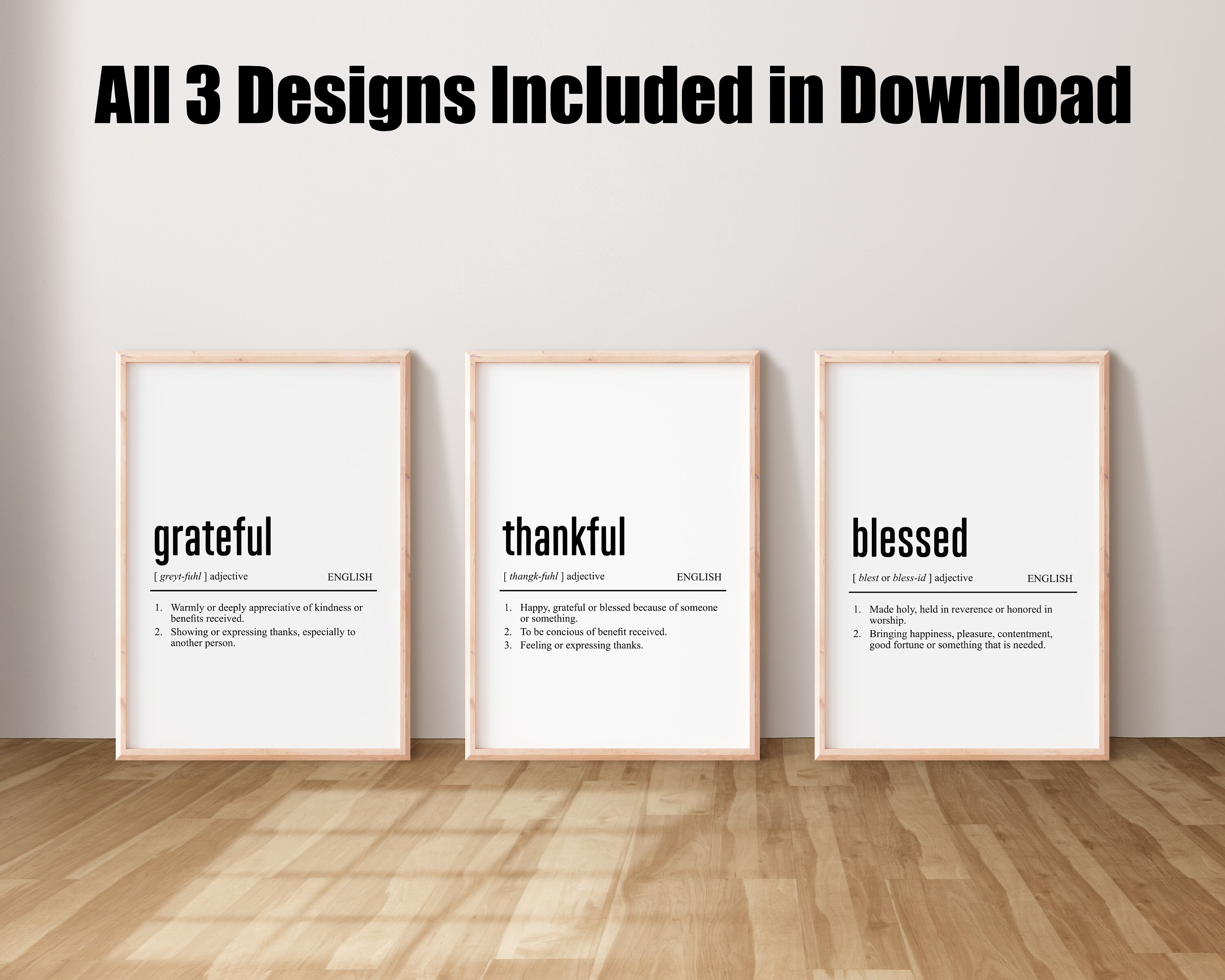 Grateful Thankful Blessed Printable Wall Art Set of 3 - Etsy