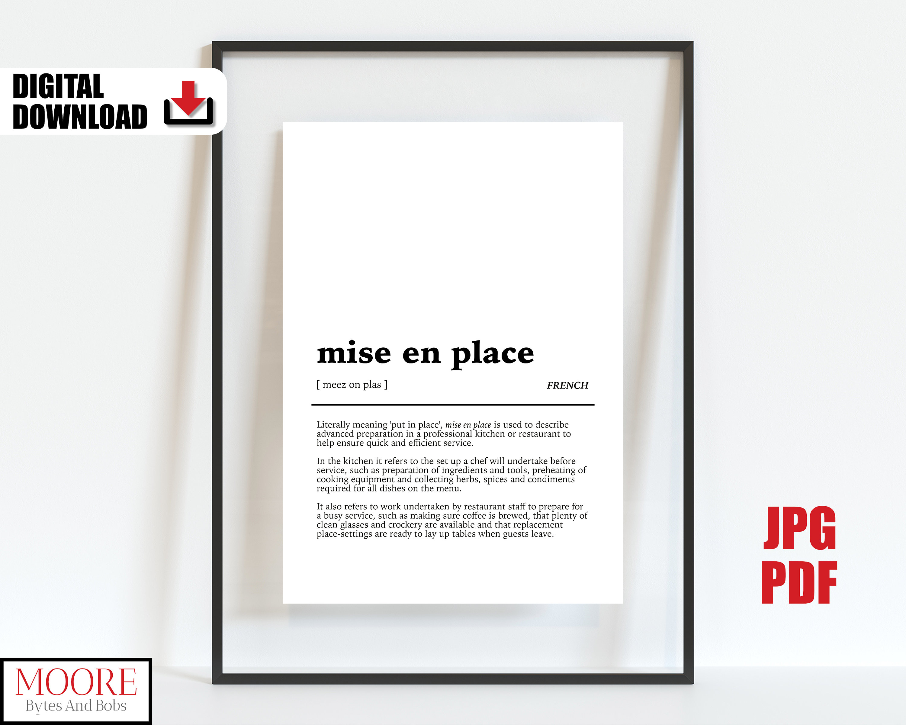 Mise En Place Definition Print Printable Sign French Kitchen - Etsy