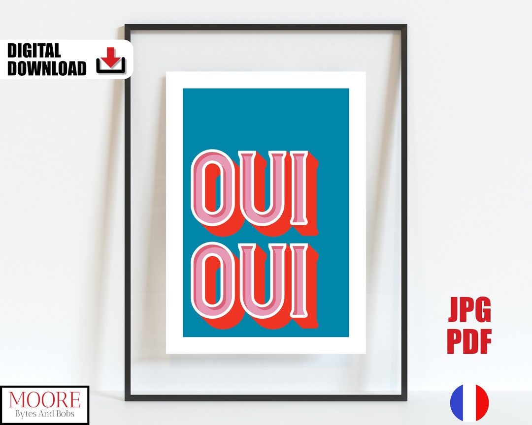 Oui Oui Poster, Teal & Pink Wall Art for Bathroom, Funny Toilet Print ...