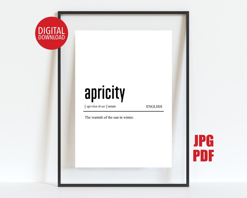 Apricity Definition Print Printable Office Quote - Etsy