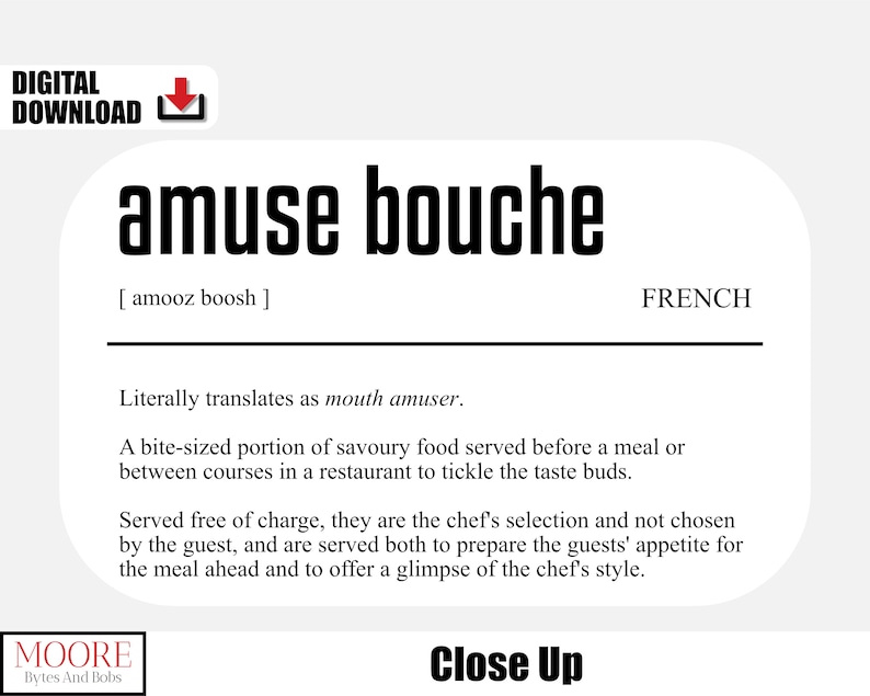 PRINTABLE Amuse Bouche Definition Print French Cooking - Etsy Hong Kong