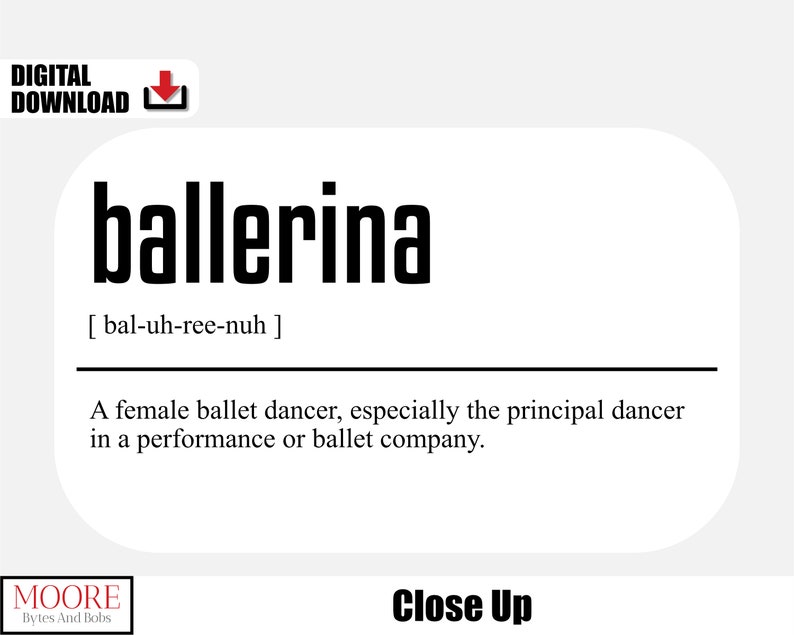 Ballerina Definition Print, Ballet Party Digital Download, Printable Wall Art for Girls Room ...