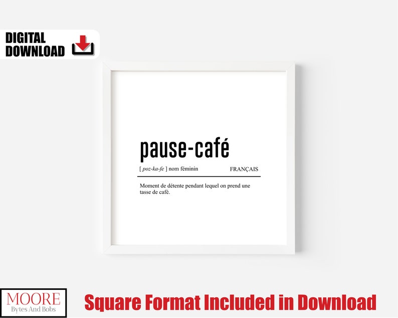 French Definition Print, Coffee Shop Decor, Break Room Poster ...