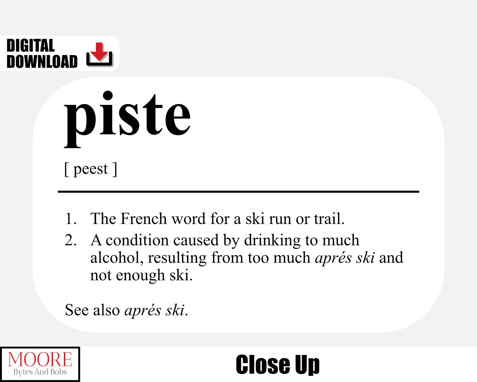 Piste Definition Print, Ski Chalet Printable Wall Art, Après Ski Party ...