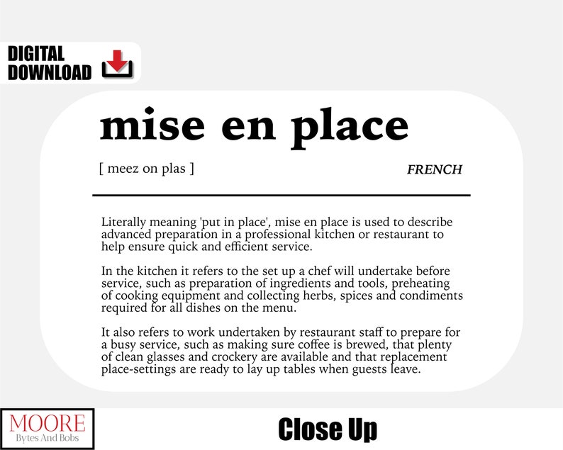Mise En Place Definition Print Printable Sign French Kitchen - Etsy