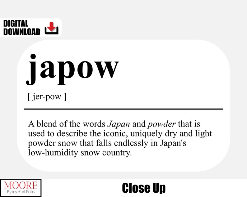 Definition Print, Ski Terminology Poster, Japow Meaning, Printable Wall ...