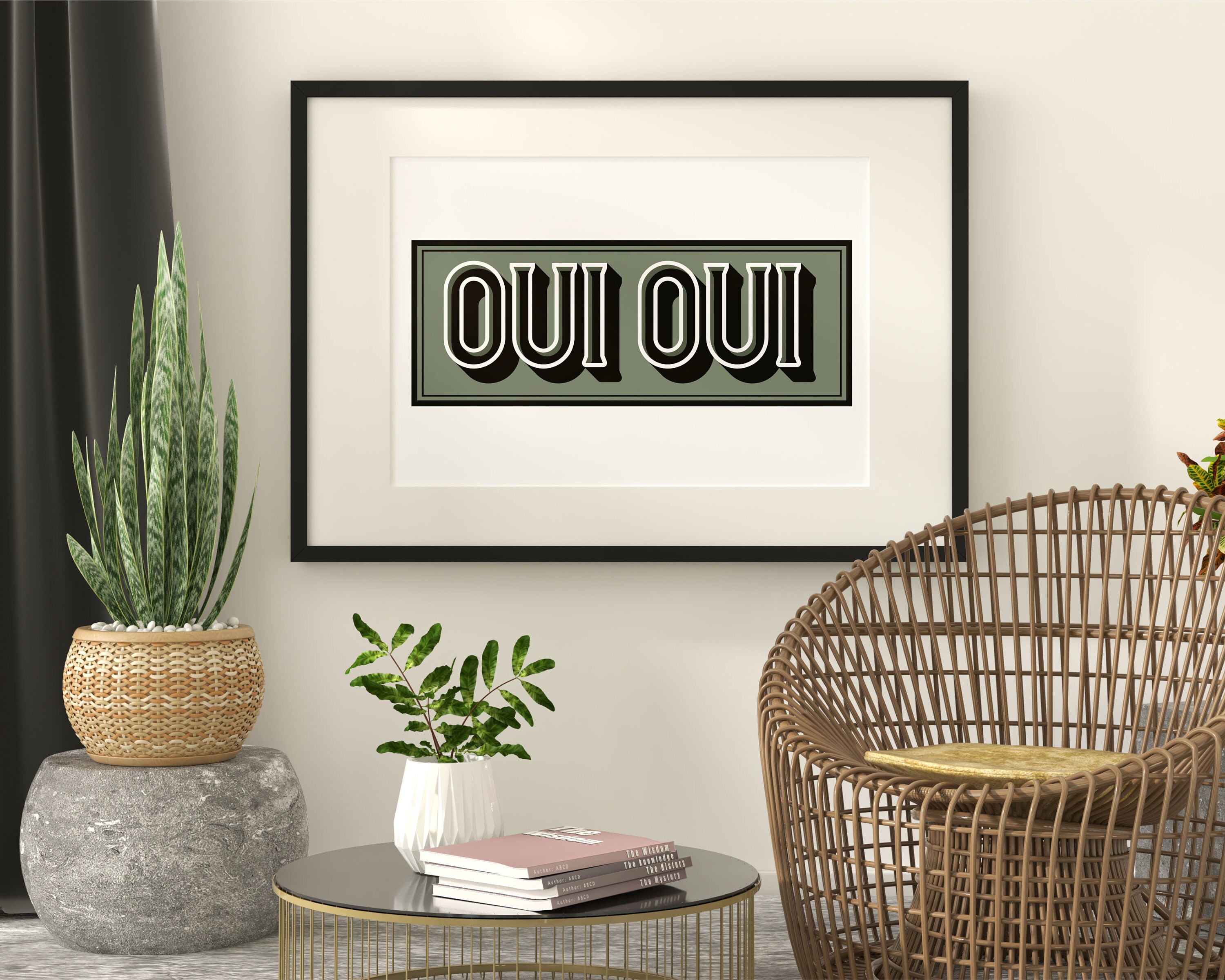 Horizontal Oui Oui Poster, Black White & Grey Wall Art for Bathroom ...