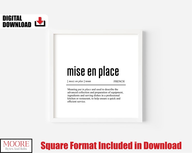 Mise En Place Definition Print, Printable Sign, French Kitchen Saying ...
