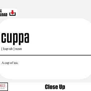 Cuppa Definition Print, British Slang Poster, Printable Wall Art for ...