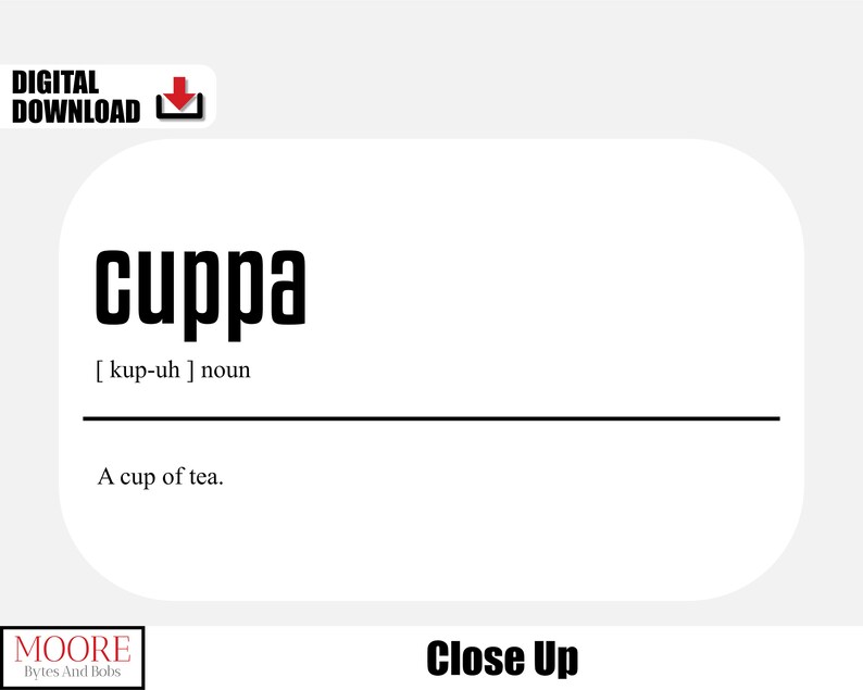 Cuppa Definition Print British Slang Poster Printable Wall - Etsy