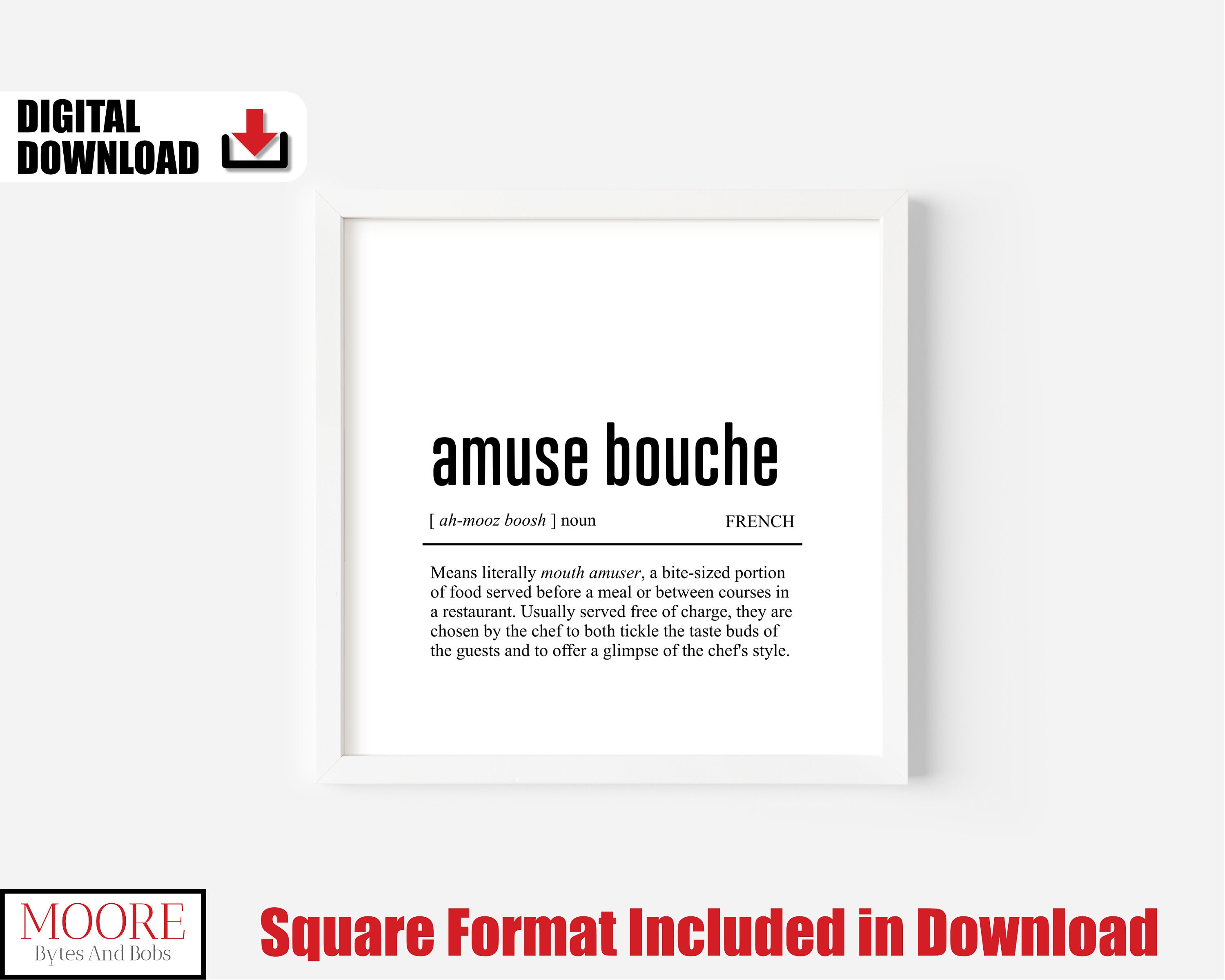 PRINTABLE Amuse Bouche Definition Print, French Cooking Saying, Kitchen ...