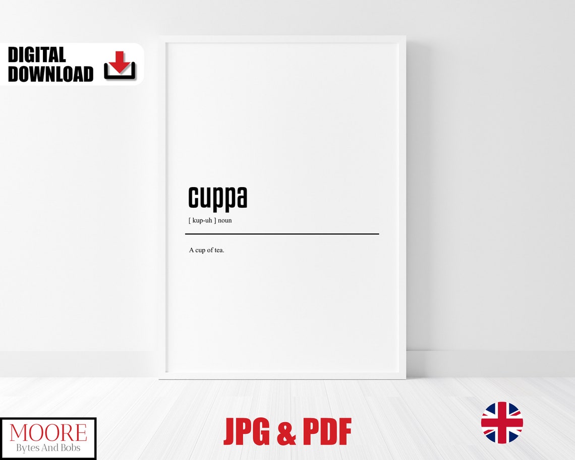 Cuppa Definition Print, British Slang Poster, Printable Wall Art for ...