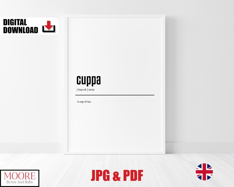 Cuppa Definition Print British Slang Poster Printable Wall - Etsy