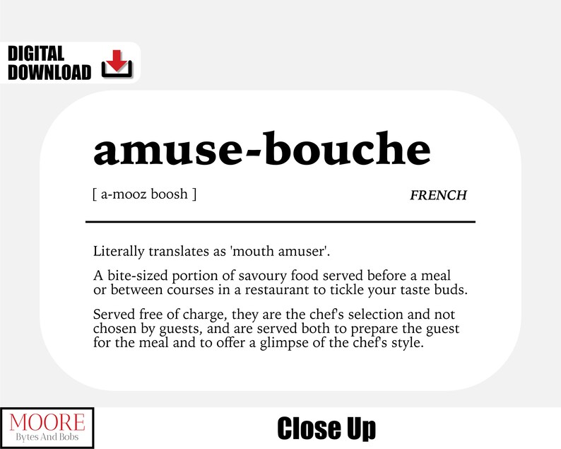 PRINTABLE Amuse Bouche Definition Print French Cooking - Etsy