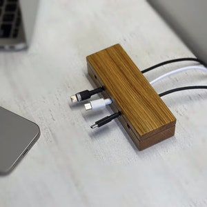 Wooden Cable Holder for Desktop and Wall, Magnetic Organizer for Five ...
