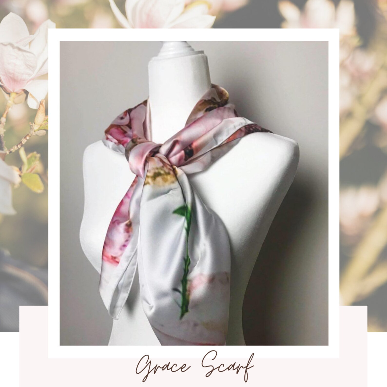 Grace Square Scarf, Pink Rose Scarf, Rose Scarf, Designer Scarf ...