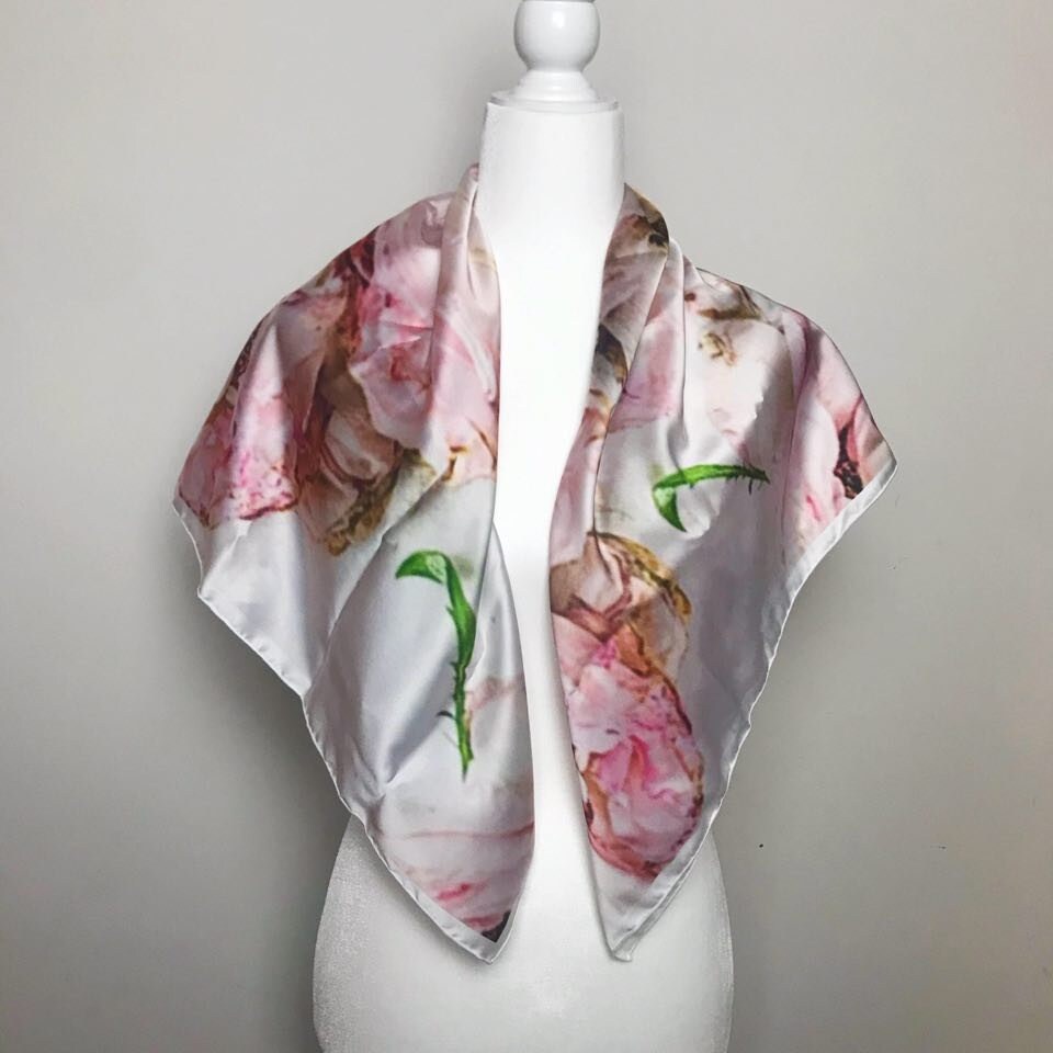 Grace Square Scarf, Pink Rose Scarf, Rose Scarf, Designer Scarf ...