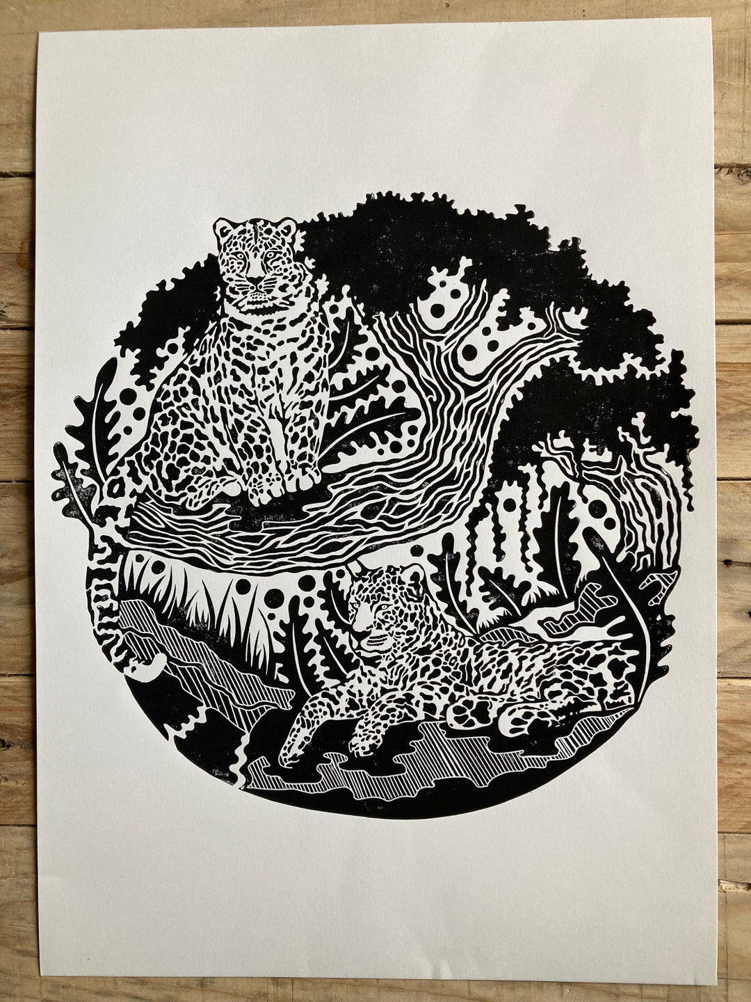 Leopard Linocut Print - Etsy