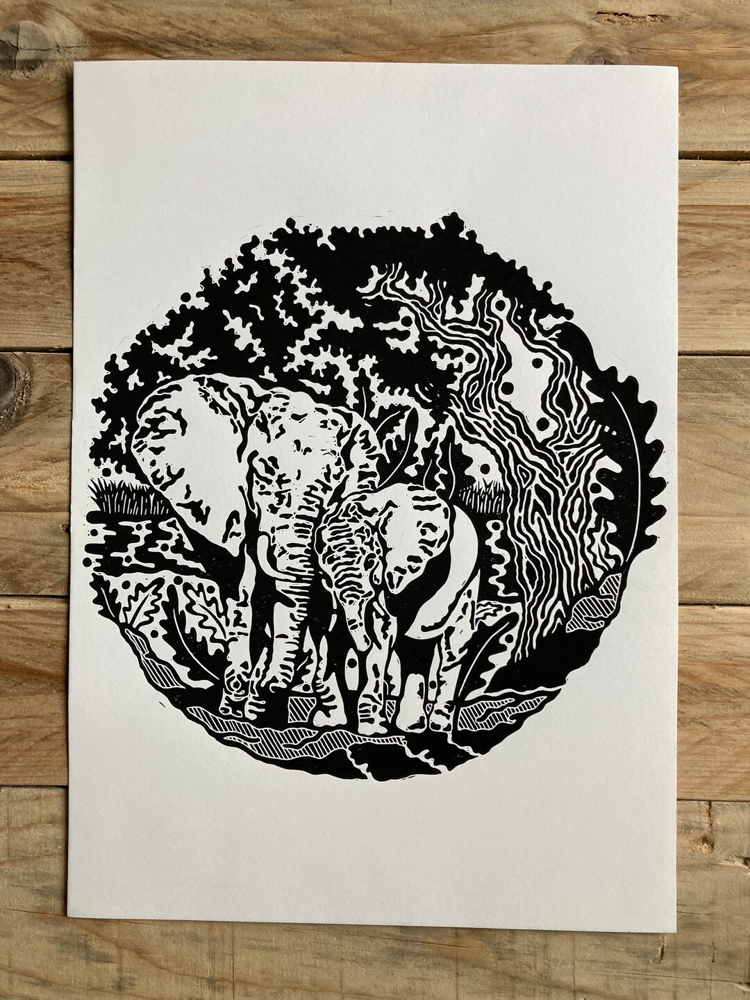 Elephant Linocut Print - Etsy