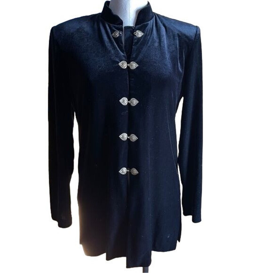 Vintage Evening Jacket Black Velvet Blazer Top Heart Clasps Long Side ...