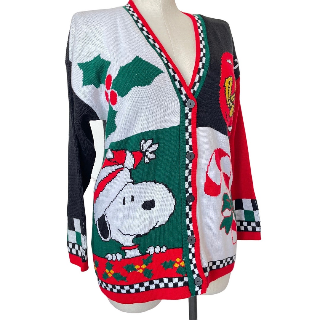 Snoopy and Friends Cardigan Peanuts Gang Grandpa Sweater Holiday ...