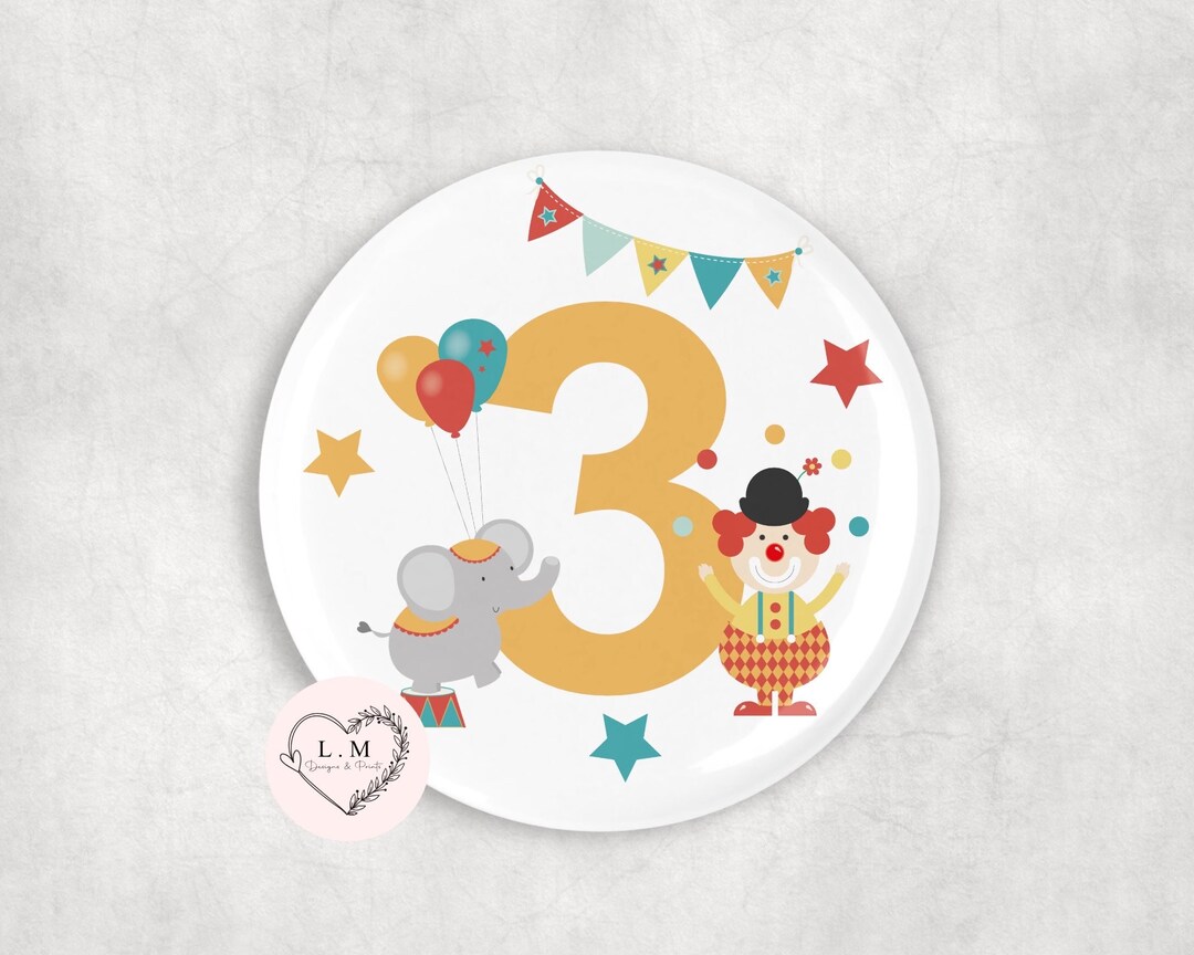Childrens Birthday Badges, Circus Badge, Clown Birthday Badge, Circus ...