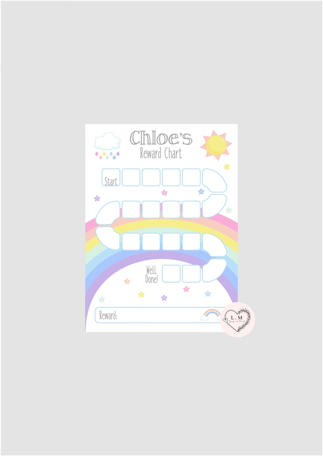 Personalised Rainbow Reward Chart Printable Reward Chart - Etsy