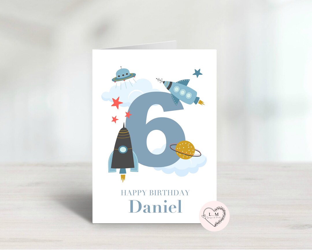 Space Birthday Card, Boys Birthday Card, Boys Space Rocket Card, Boys ...