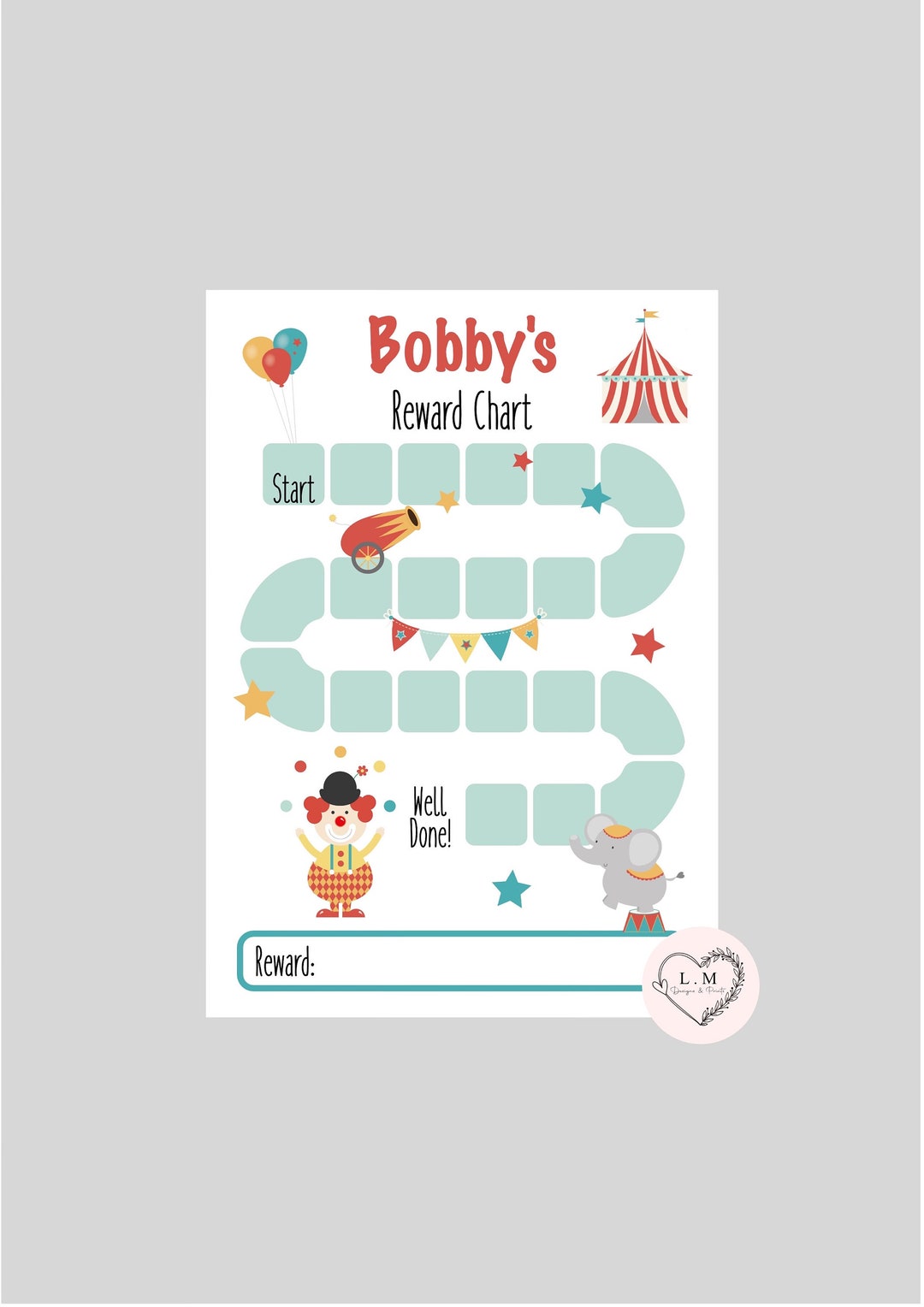 Personalised Circus Themed Reward Chart, Printable Reward Chart ...