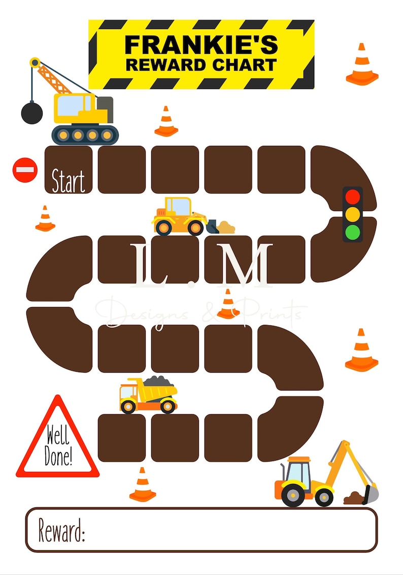 Personalised Digger Construction Reward Chart Printable Potty - Etsy UK