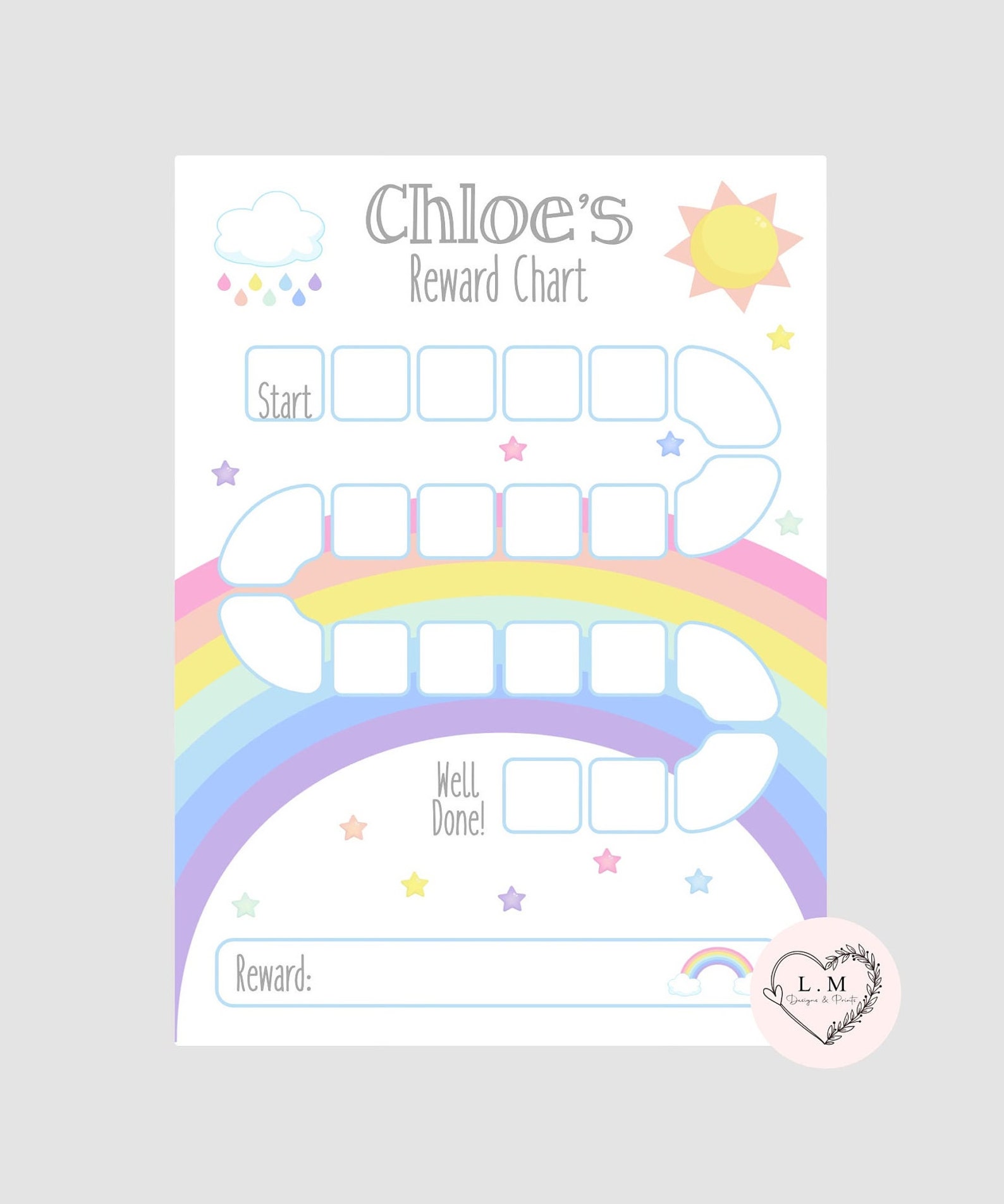 Personalised Rainbow Reward Chart Printable Reward Chart | Etsy