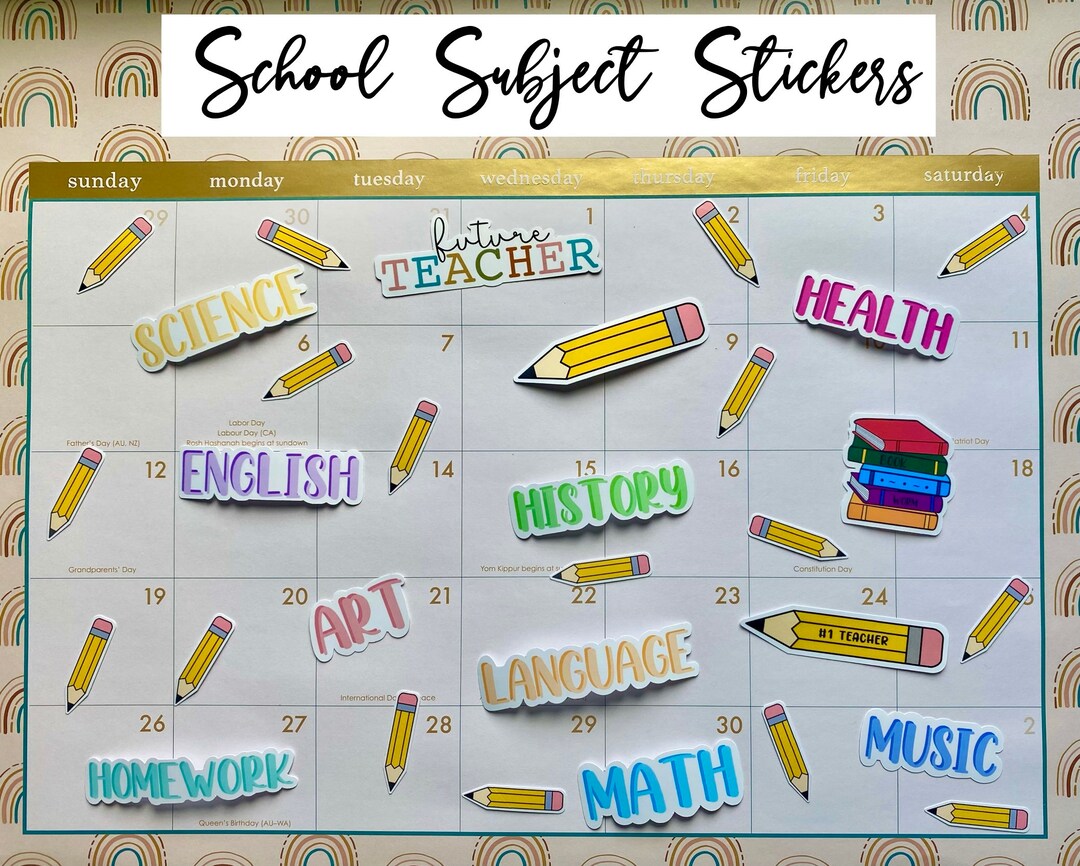 School Subject Stickers (pack of 5,7, 9, 10, 13, 15, 17, 20) |notebook ...