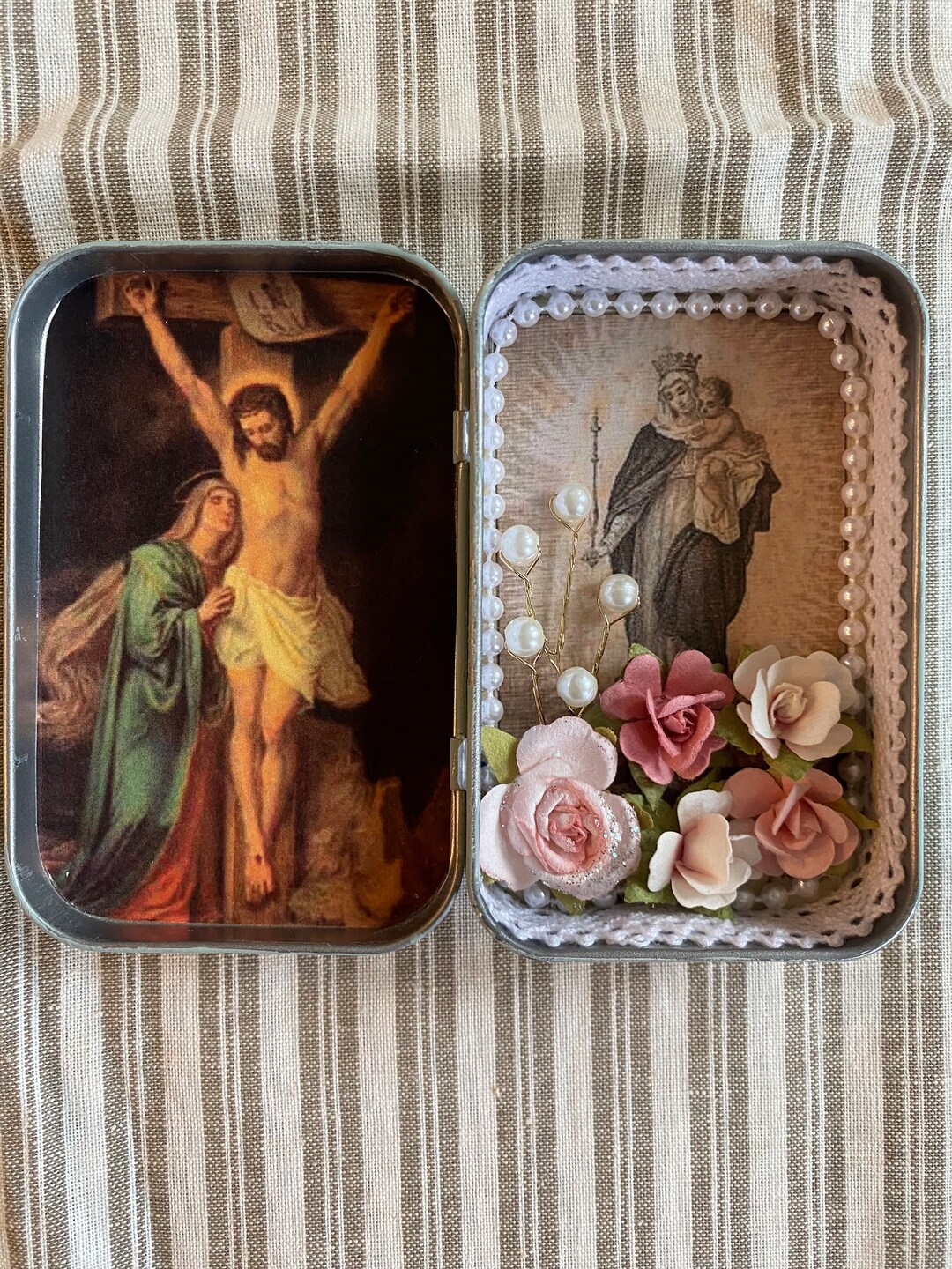Blessed Virgin Mary Altered Tin Pocket Shrine/altar With Catholic ...