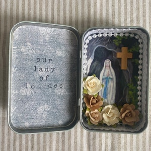 Our Lady of Lourdes/ Blessed Virgin Mary Altered Tin Pocket Shrine ...