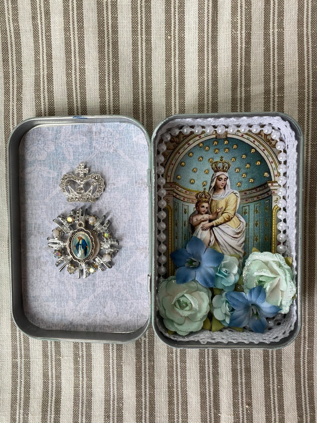 Blessed Virgin Mary Altered Tin Pocket Shrine/altar With Catholic ...