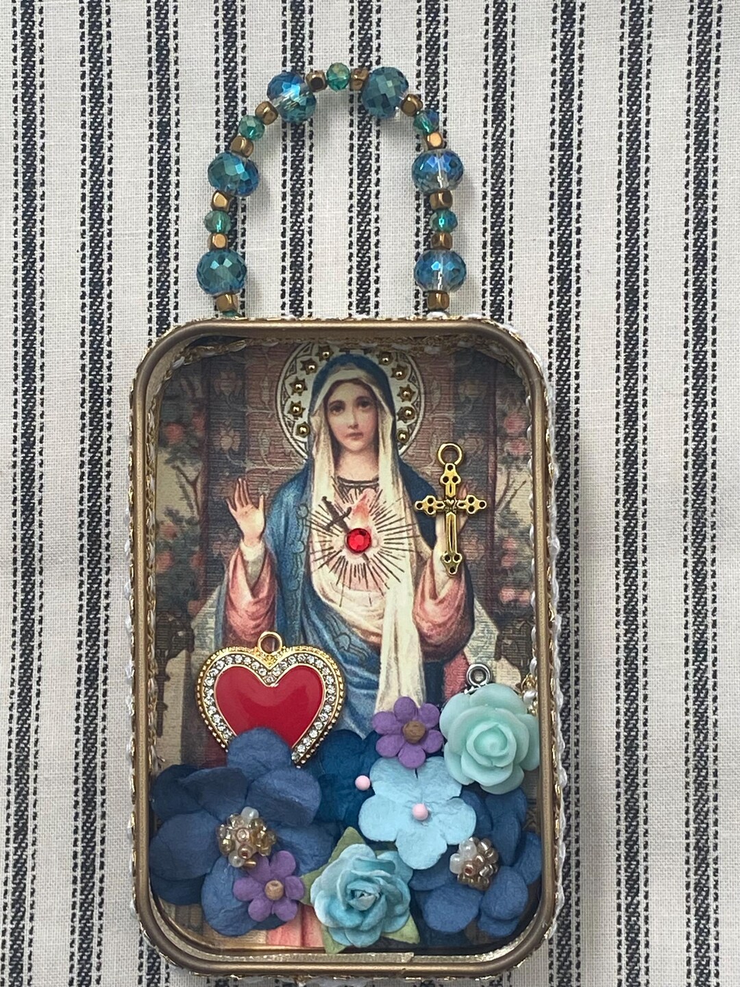 Blessed Virgin Mary Altered Tin Hanging Shrine / Altar With Catholic ...