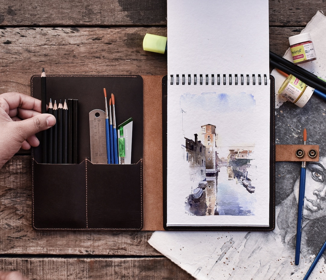 Leather A5 Sketchbook Cover Personalized Artist Gifts. Vertical Sketch ...